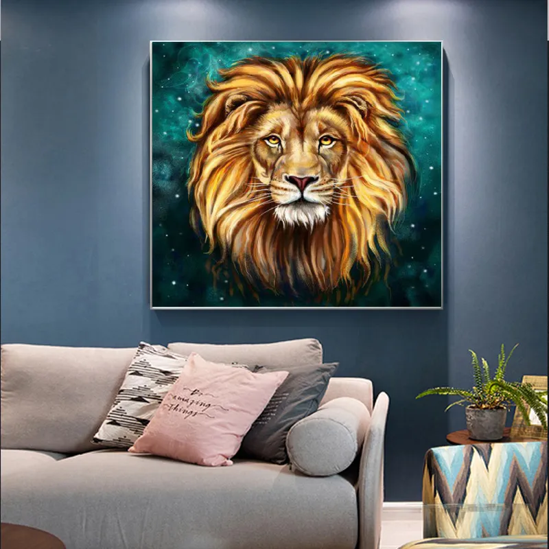 Modern Animal Poster Wall Art Abstract Lion Canvas HD Print For Living ...