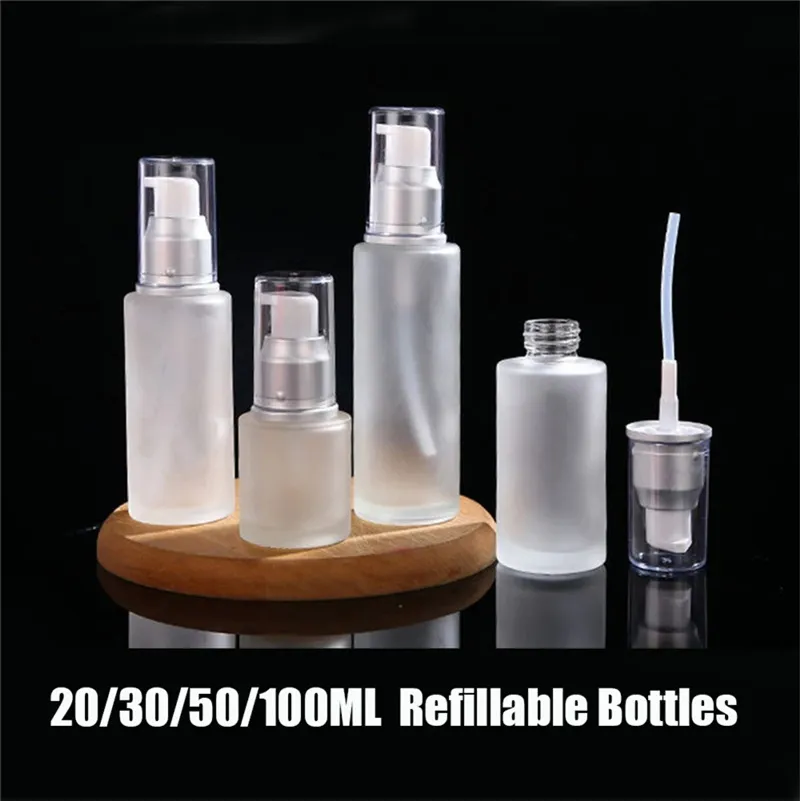 Frosted Glass Refillable Lotion Bottles with Screw Cap Pump for ...