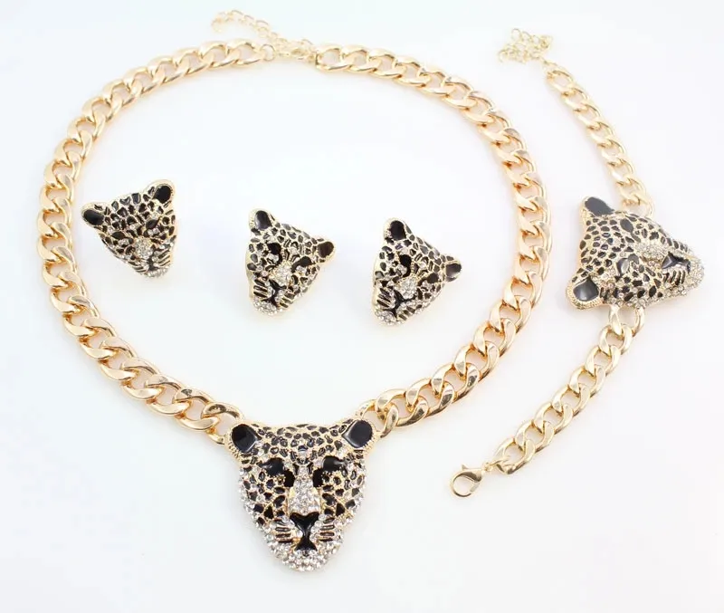 Cool Black Enamel Leopard Head Crystal Necklace Set... From ...