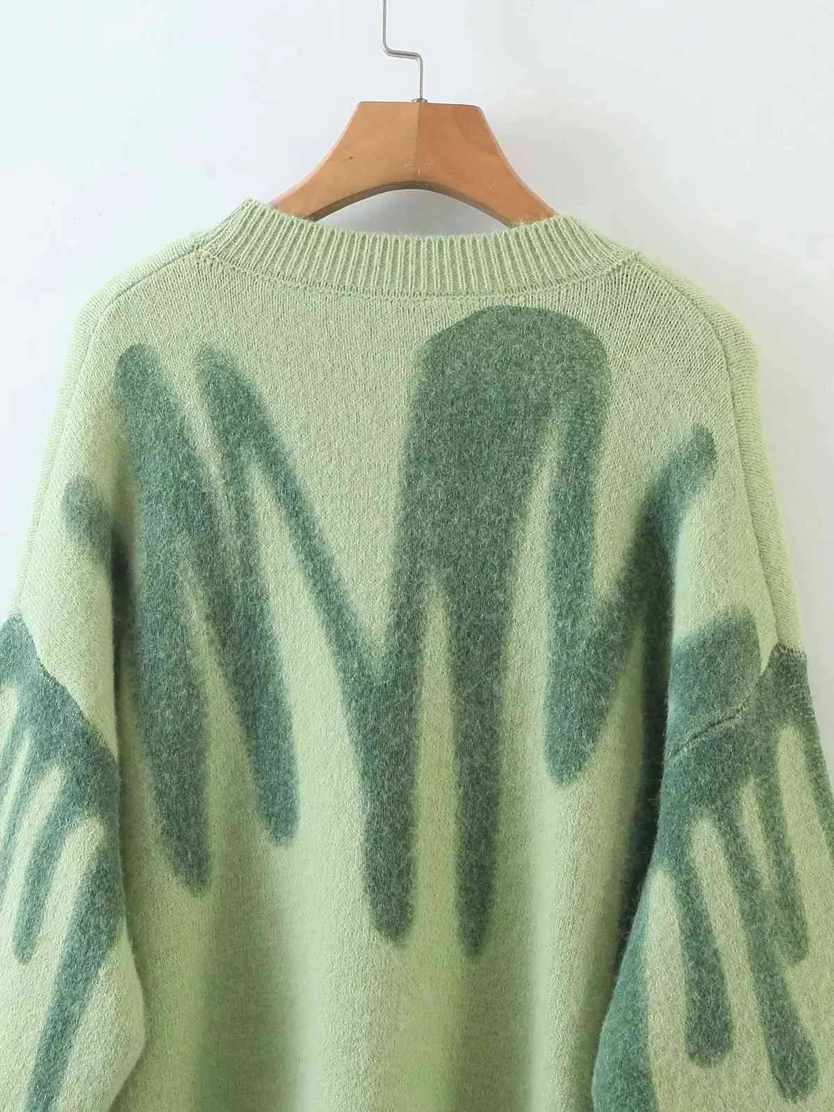 Green Striped Oversized Pullover Elegant O Neck Loose Long Sweater For ...