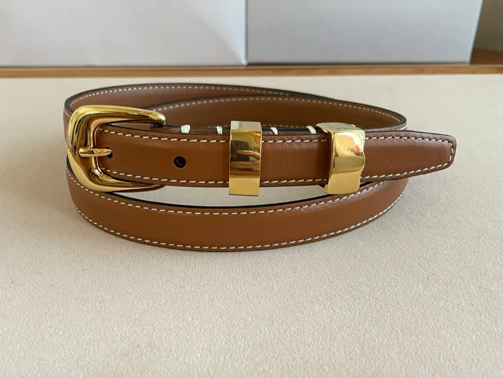 Gold Buckle Brown Leather Belt for Women, Reversible Adjustable Waist ...