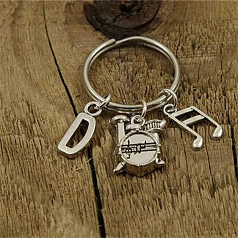 Drummer Keyring, Drummer Keychain, Drummer Gift, Initial Charm ...