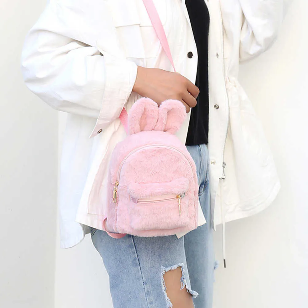 Plush Faux Fur Mini Bunny Backpack With Rabbit Ears For Girls Perfect ...