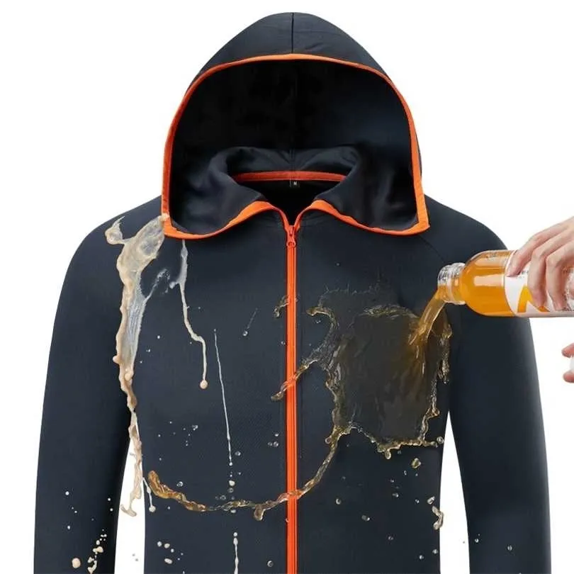 Men's Lightweight Waterproof Hooded Windbreaker Jacket with Turtle Neck ...