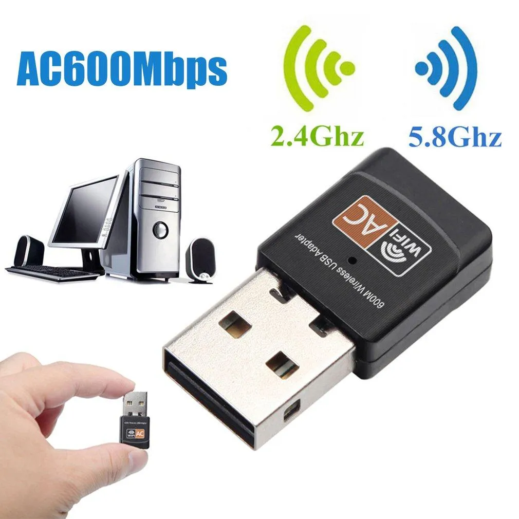 Dual Band 600Mbps Wireless USB WiFi Adapter for PC - High-Speed Network ...