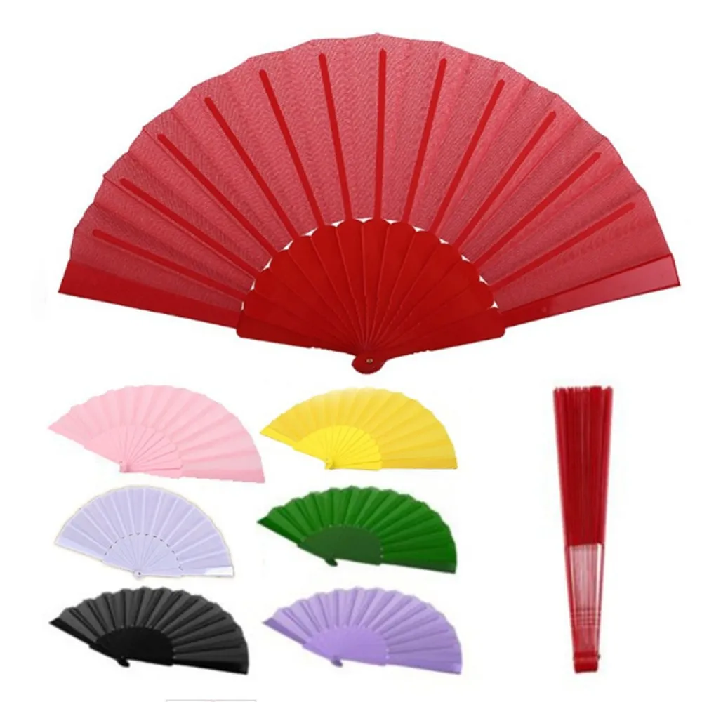 Custom Hand Fans Plain Dyed Folding Hand Fan Fabric Plastic Spanish ...