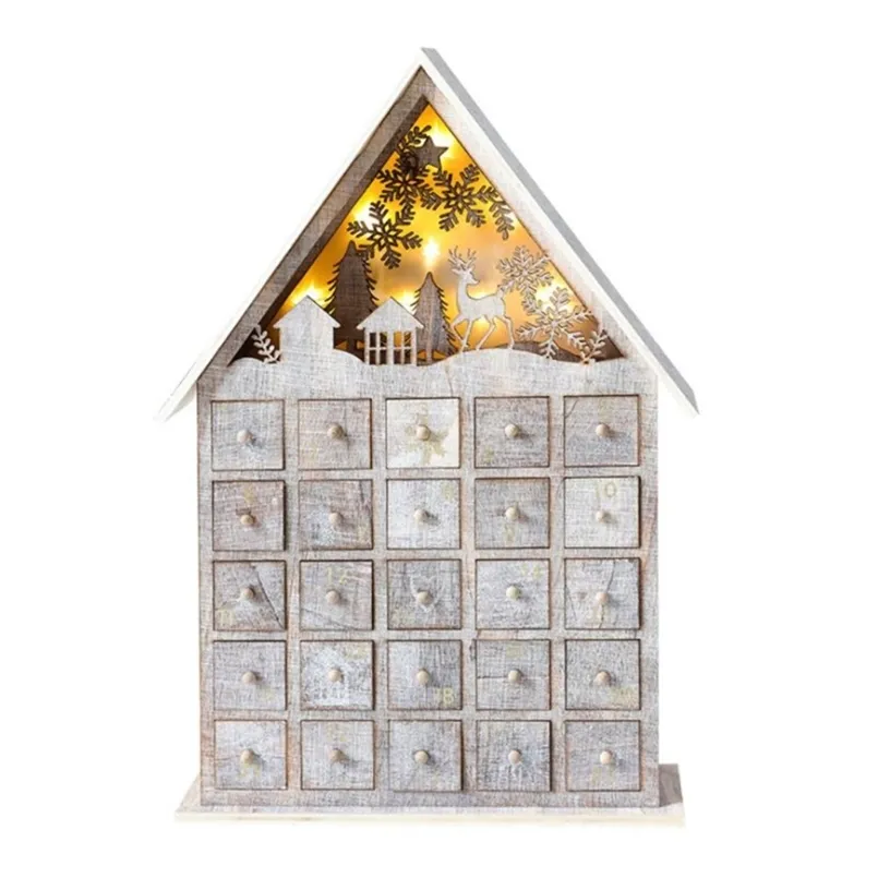 Wooden Calendar Countdown: Christmas Advent Calendar With Drawers & LED ...