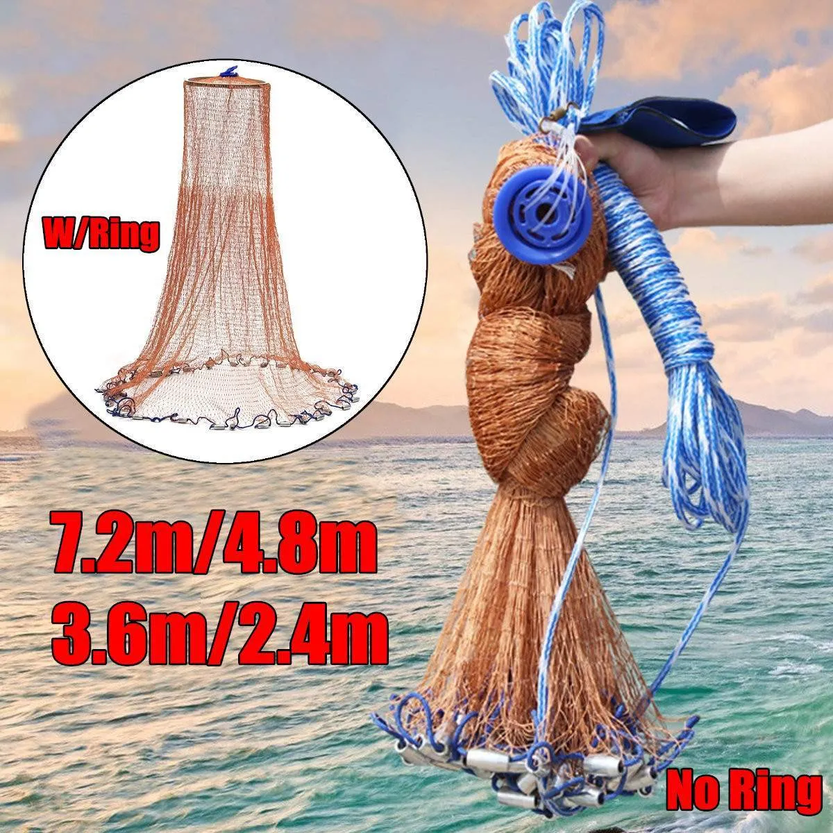 7 Style American Hand Cast Net Fish Finder Fishing With Flying Disc ...