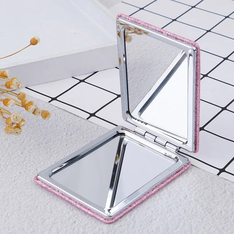 Household Portable Double Side Folding Pocket Mirror Pink Compact ...