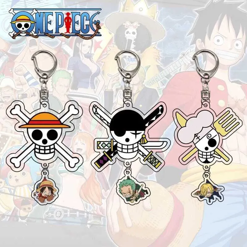 One Piece Anime Keychain Luffy, Zoro, Sanji Acrylic Figures Key Chain ...