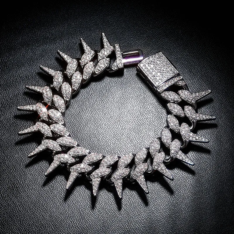 Men's Solid Rivet Spike Thorns Cuban Link Chain Spiked Bracelets With ...