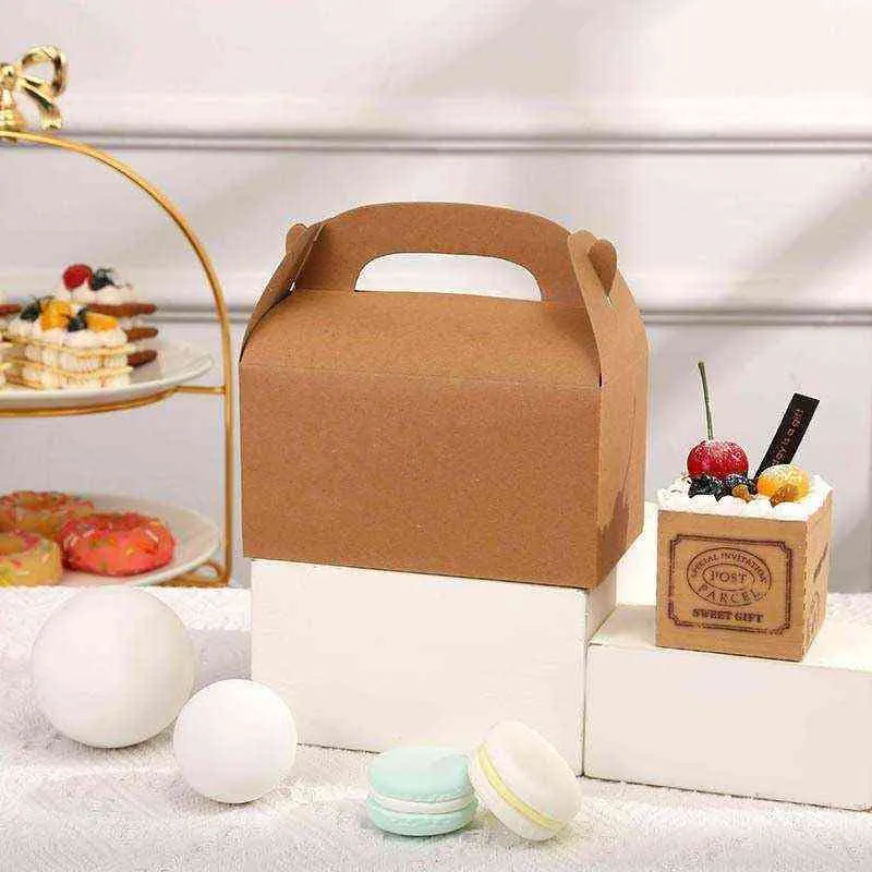 Portable Cake Carton Kraft Paper Cookie Nougat Baking Dessert Cake Box ...