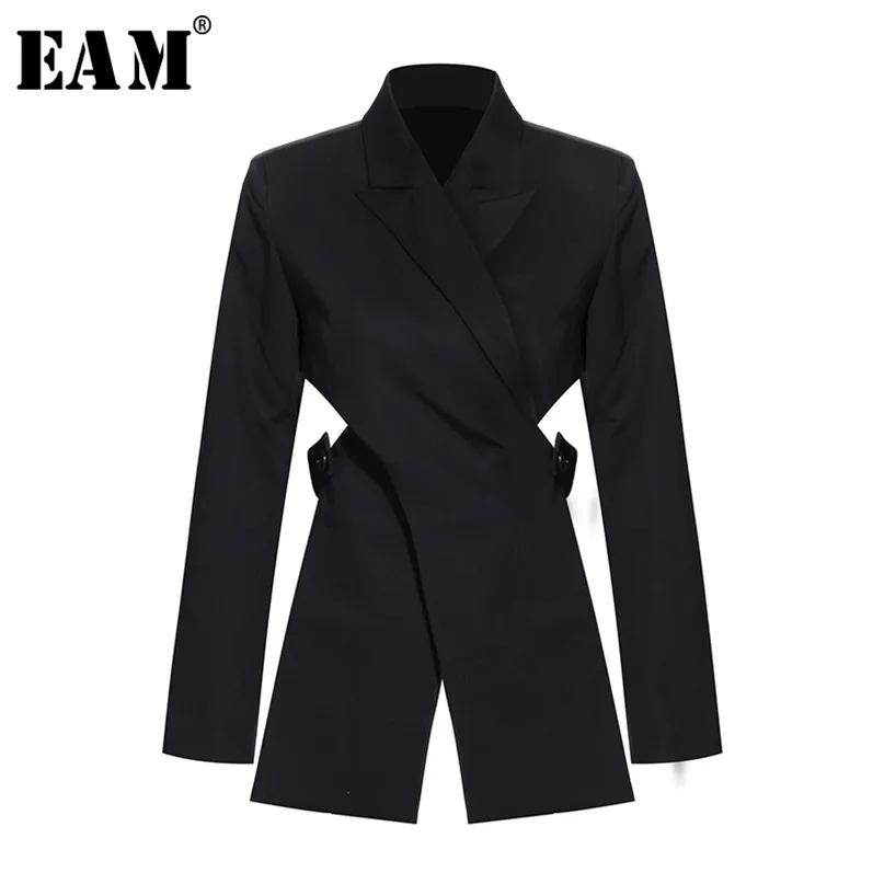 Women Black Cross Bandage Short Blazer Lapel Long Sleeve Loose Fit ...