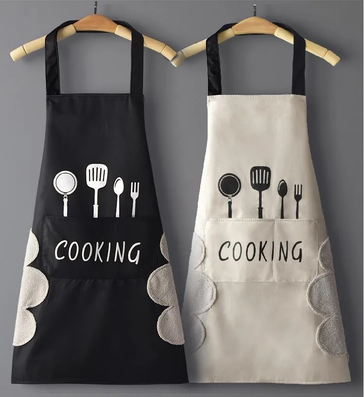 Waterproof Kitchen Apron with Wipe Hand Design - Adjustable Cooking ...