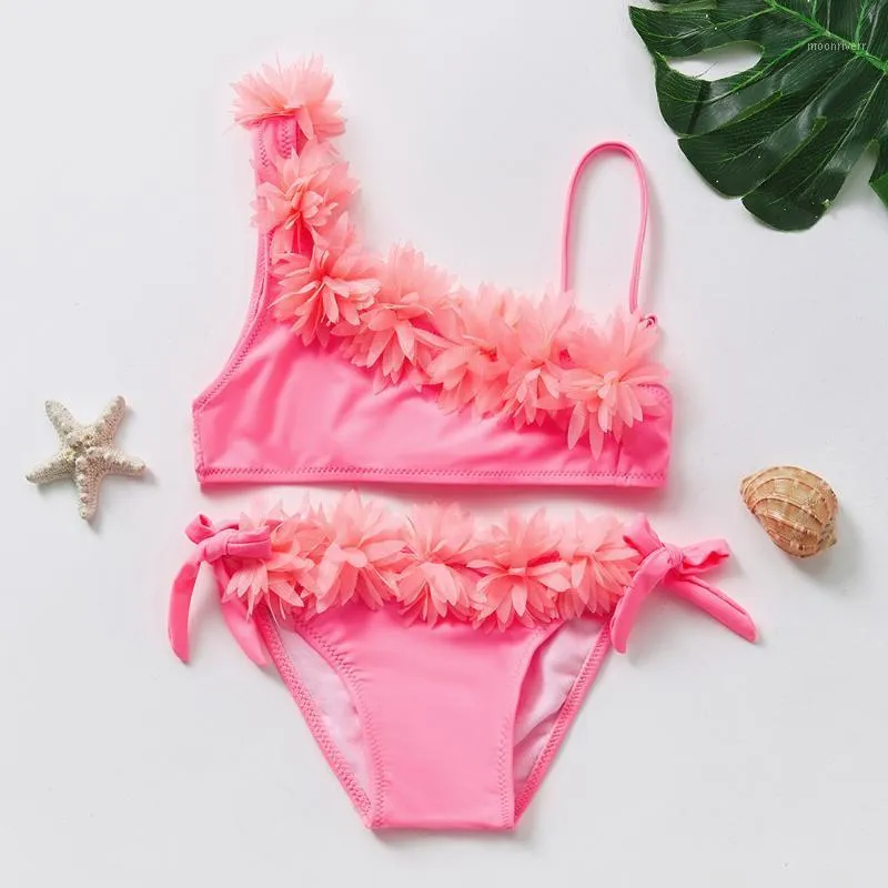 Einteilige Anzüge 2 ~ 14y Teenager Mädchen Bikini Set Nette Blume Mädchen Badeanzug Zwei Stücke
