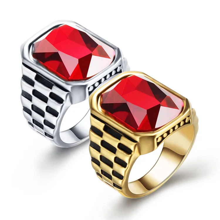 Premium 316 Stainless Steel Gothic Biker Rings - Silver & Red Gemstone ...