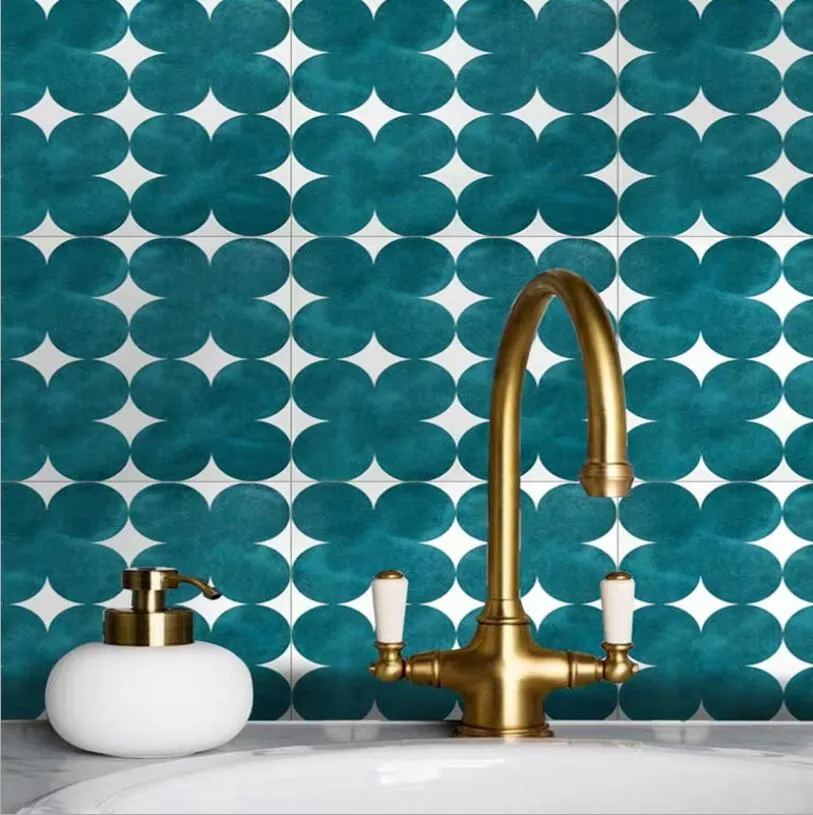 Retro Blue Clover Tile - Handmade 300x300 Non-Slip Floor & Wall Tiles ...