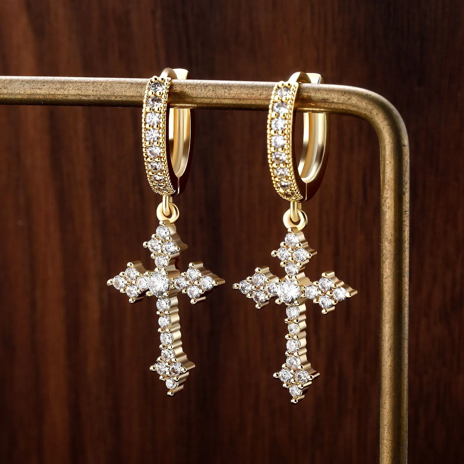 Iced Out Cross Earrings for Women - Cubic Zirconia Studs, Hip Hop ...