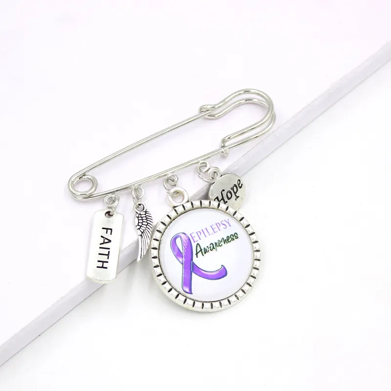 Wholesale Purple Ribbon Cancer Pin Faith Hope Epilepsy Awareness Brooch ...