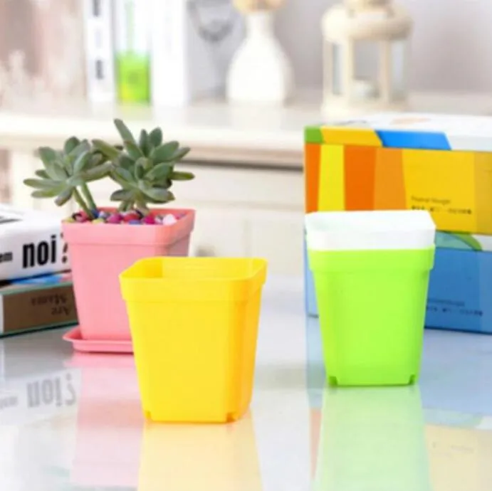 Colorful Mini Flower Pots with Tray - Plastic Nursery Pots, Small Plant ...