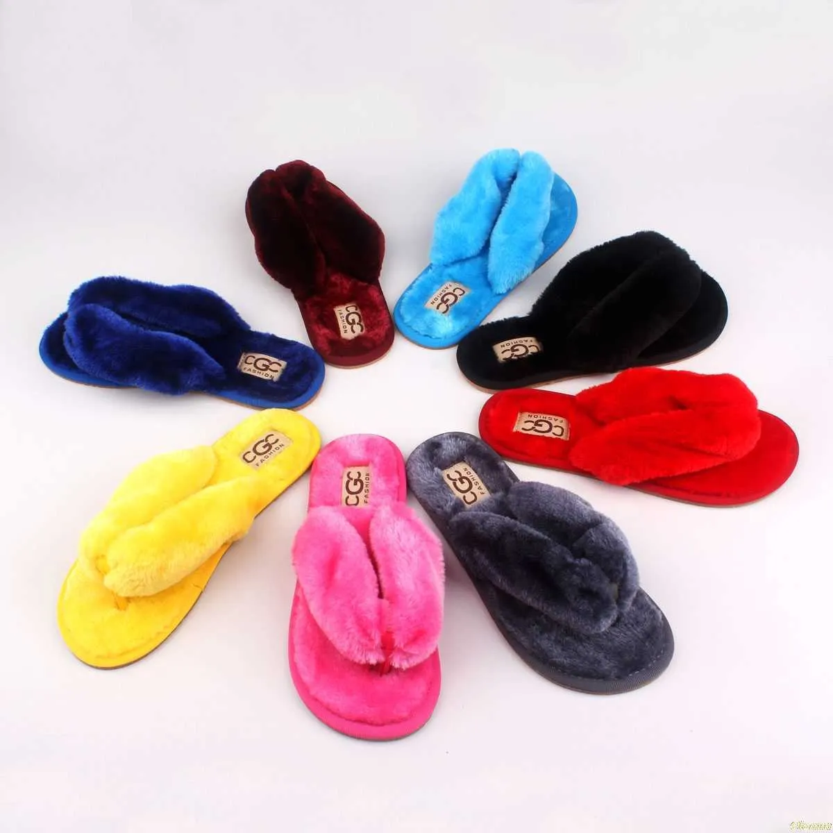 Womens Ostrich Fur Slippers, Fluffy Sliders, Comfortable Furry Summer ...