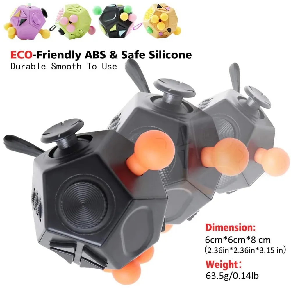 12-Sided Decompression Dice Cube Stress Relief Toy for Adults and Kids ...