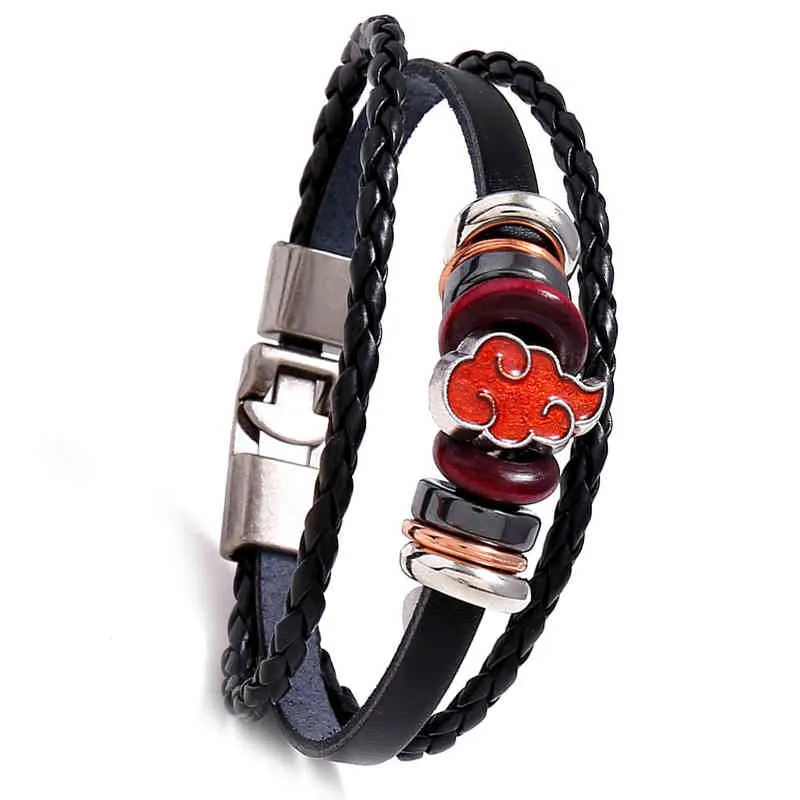 Akatsuki Red Cloud Anime Bracelet - Adjustable Leather Comic Charm ...