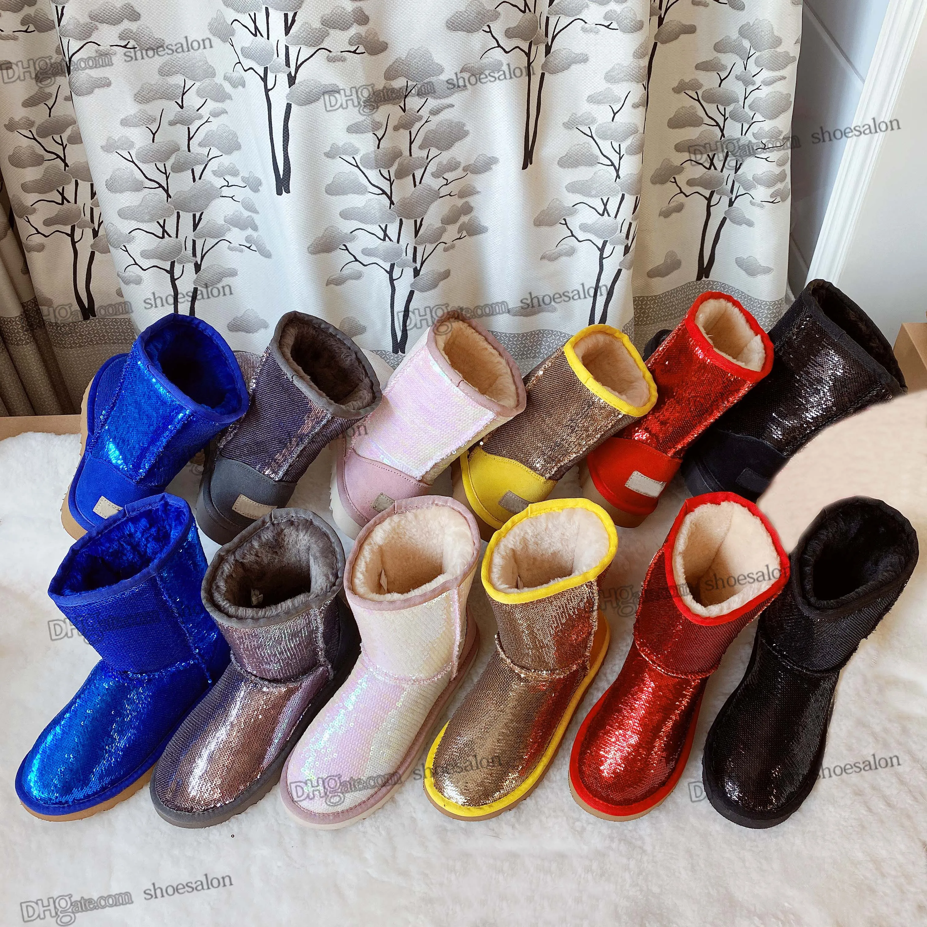 Glitter Ankle Boots Women Winter Snow Soft Leather Cotton Fabric PU ...