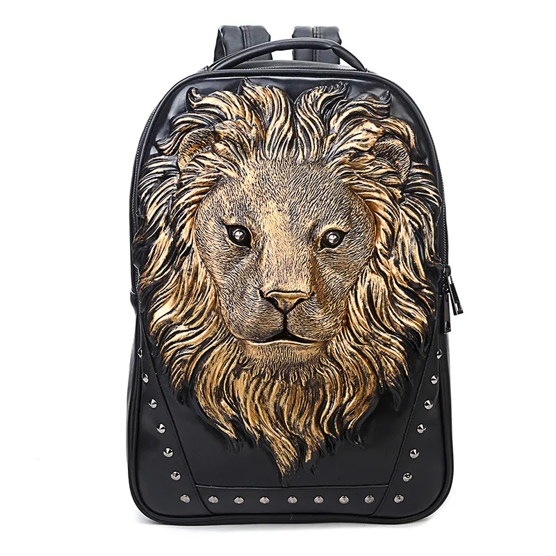 2024Men's Waterproof Leather Backpack with Unique Lion Head Design for ...