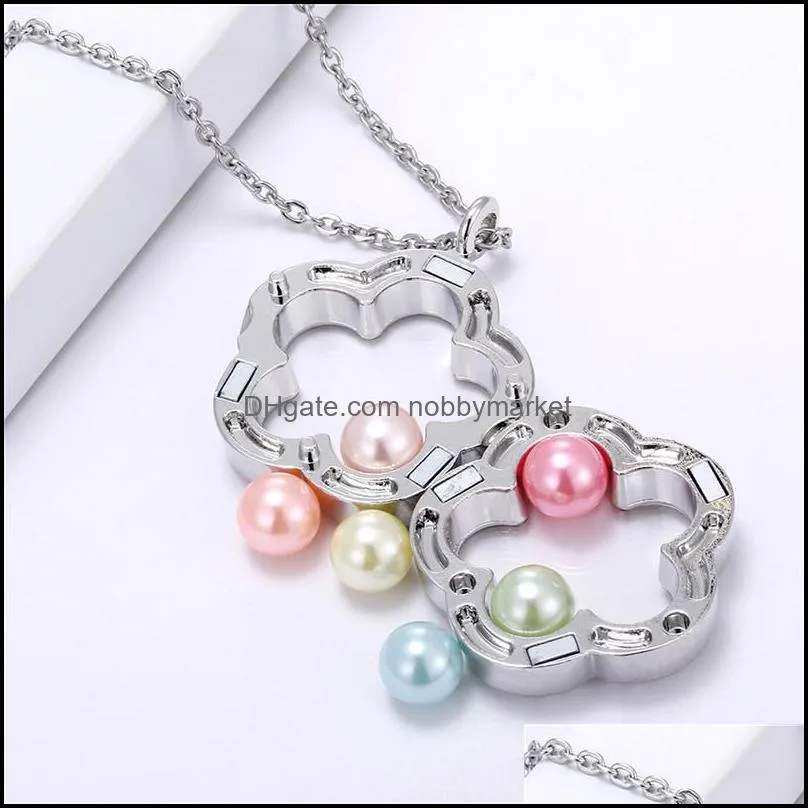 Crystal Pearl Cage Locket Necklace - Floating Charm Pendant, Magnetic ...