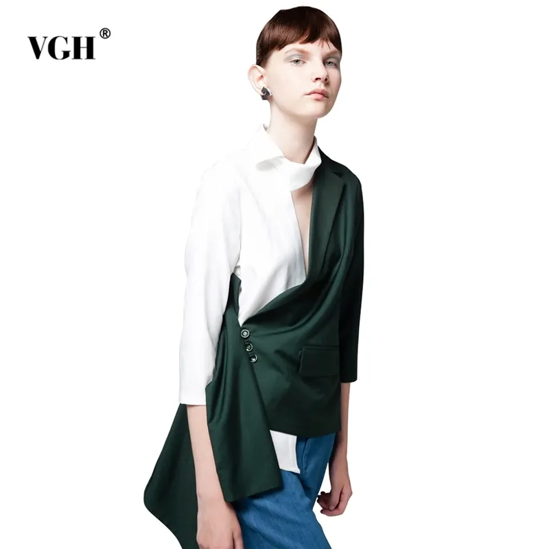 VGH Patchwork Asymmetrical Blazer For Women, Notched Three Quarter ...