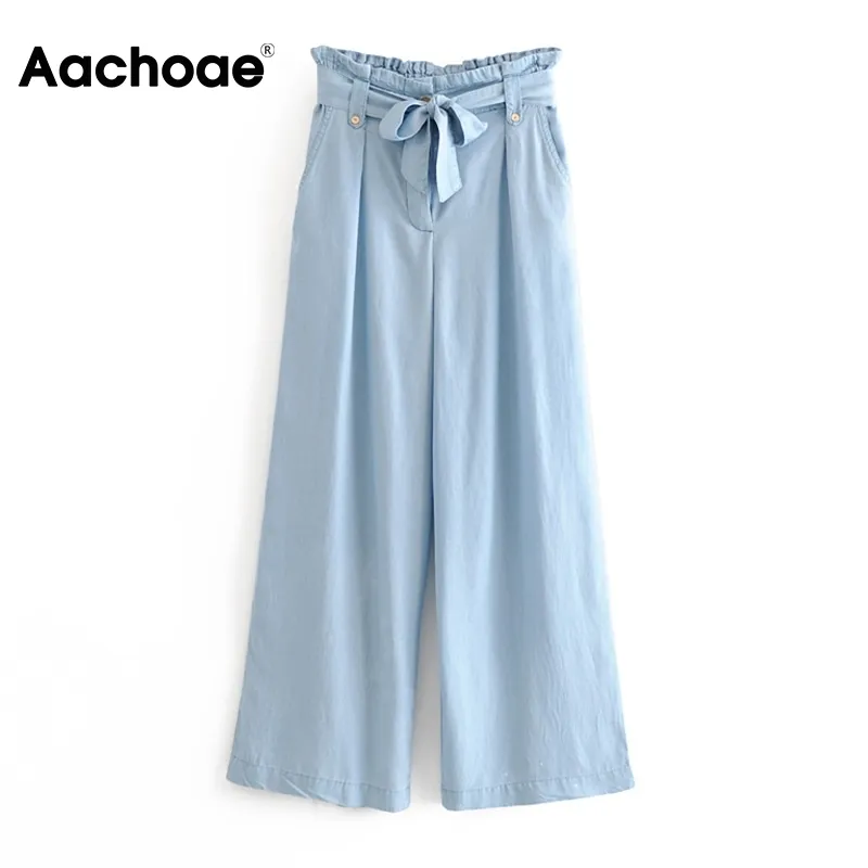 Aachoae Solid Casual Paper Bag Pants for Women, High Waist Loose ...