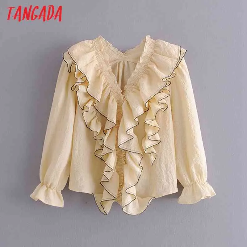 Romantic French Style Retro Ruffled Frill Sleeve Blouse For Women Long ...
