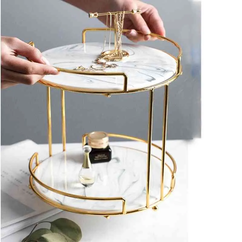 Luxury Marble Cosmetic Organizer - 2-Tier Desktop Perfume & Jewelry ...