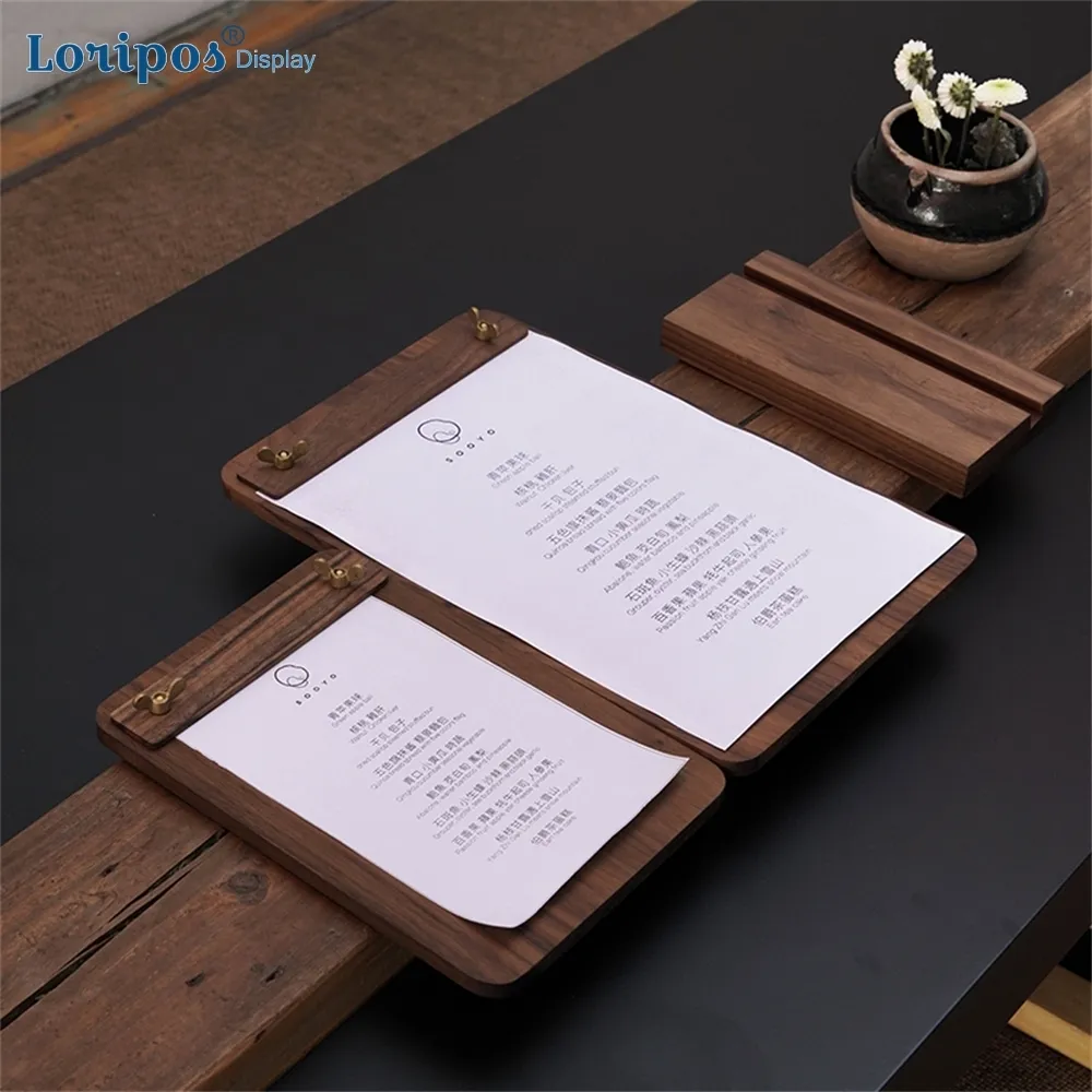 Walnut & Brass Menu Holder - Restaurant Bill Presenter, Coffee Shop ...