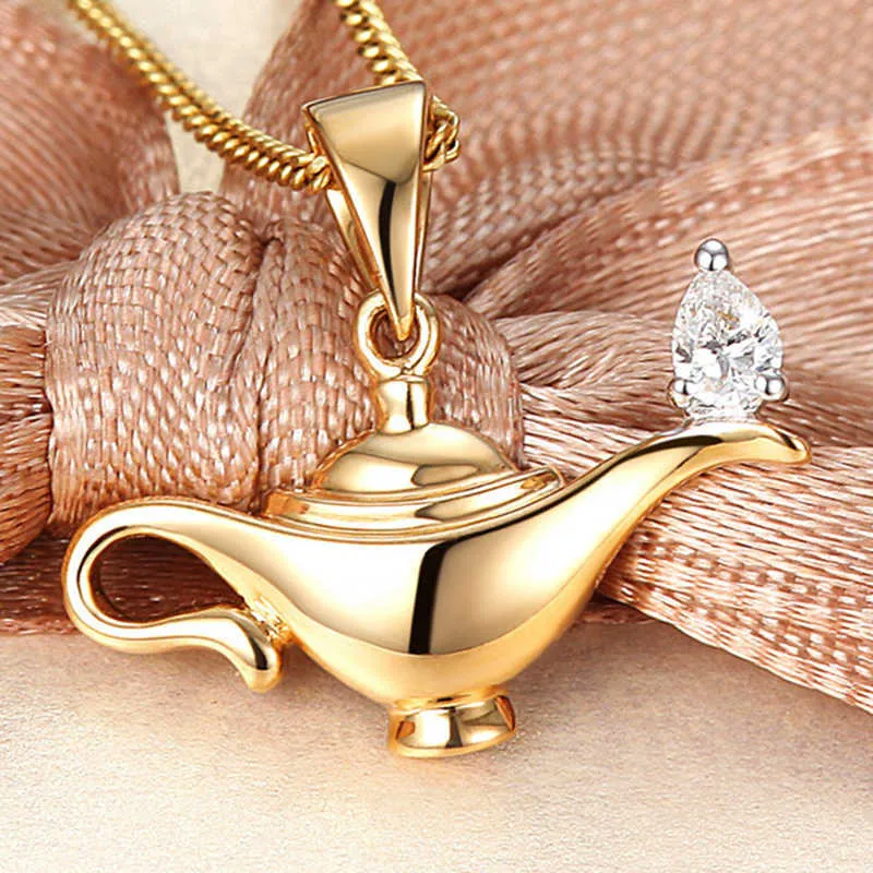 DHgate 925 Sterling Silver Aladdins Lamp Charm Necklace for Her Gold Magic Genie Pendant Jewelry
