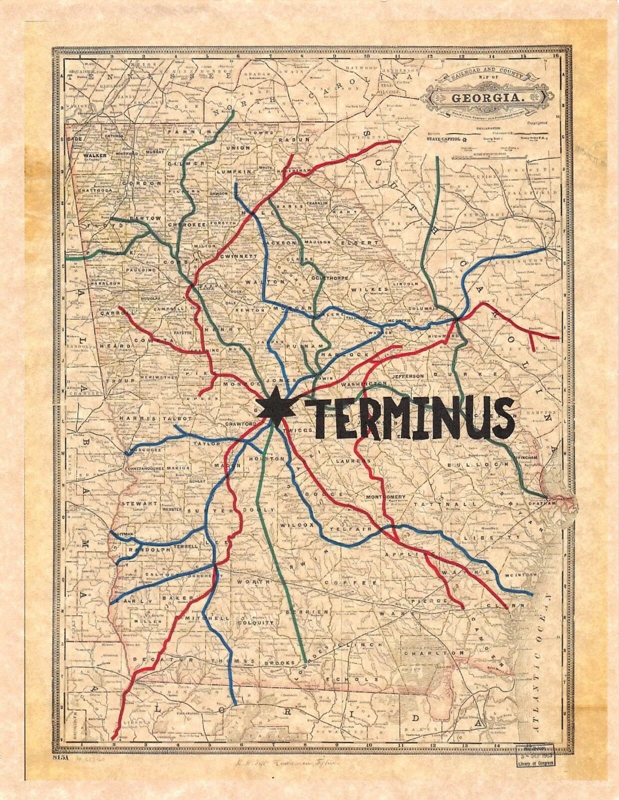 The Walking Dead Map To Terminus Pintings Art Film Impresa Seda De Seda ...