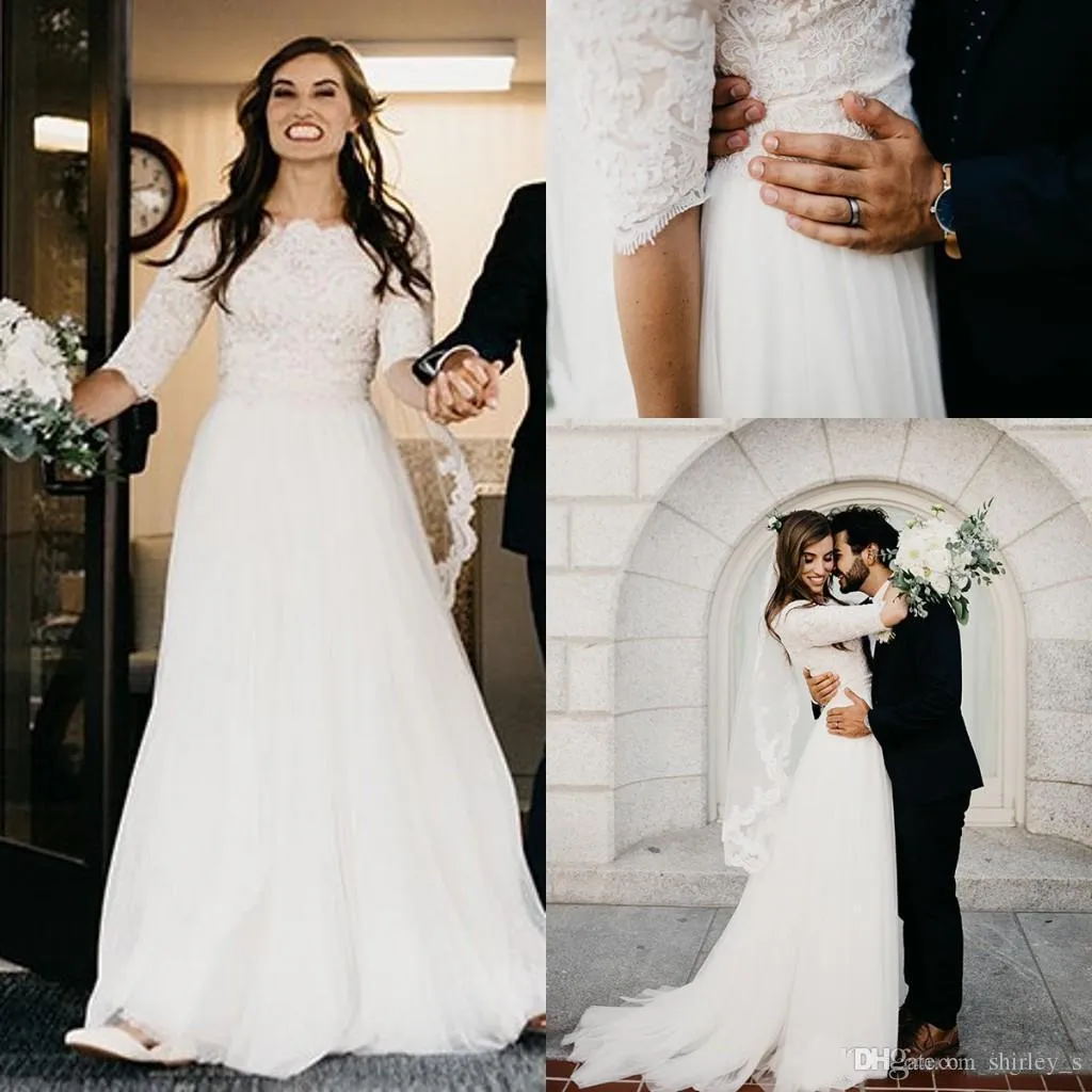 Vintage Lace Bridal Gowns: Elegant A Line Wedding Dress With Half ...