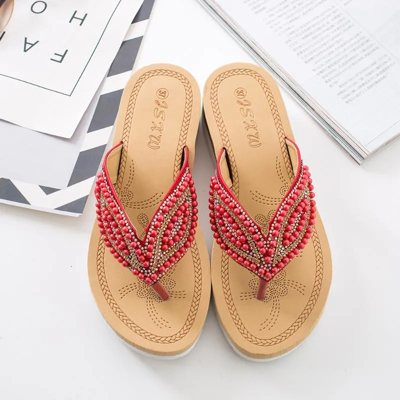 Beach Slippers For Women Beaded Platform Sandals: Fashionable Plus Size ...