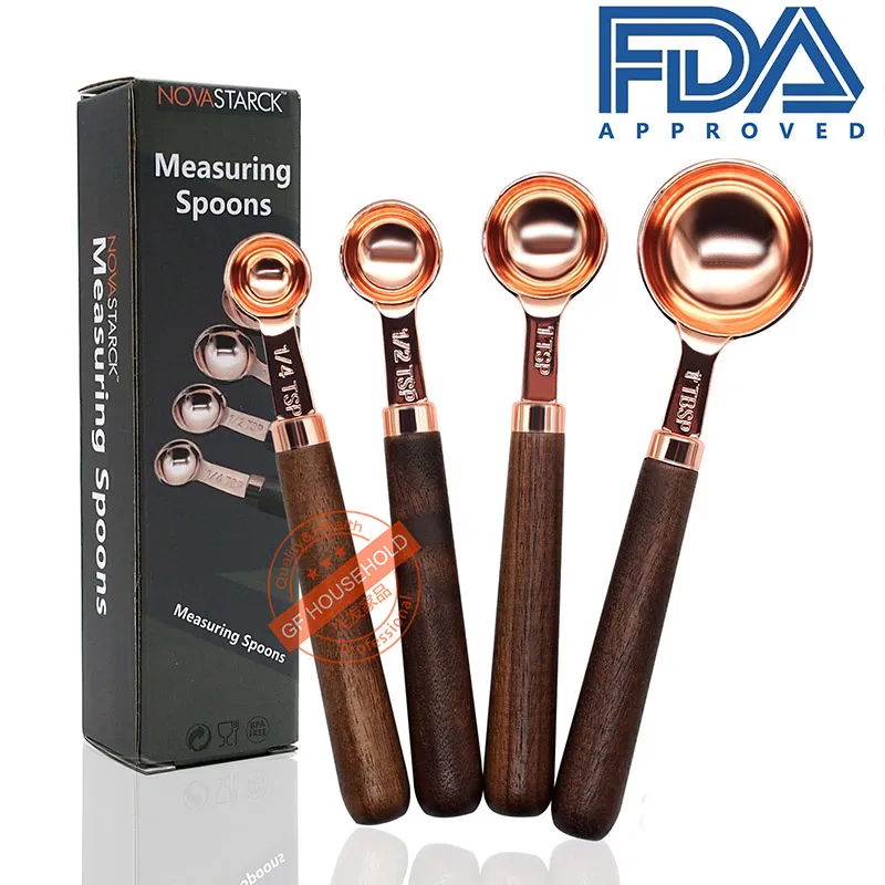 Copper Measuring Cups Set - Stainless Steel, Wood Handles, 4-Piece ...