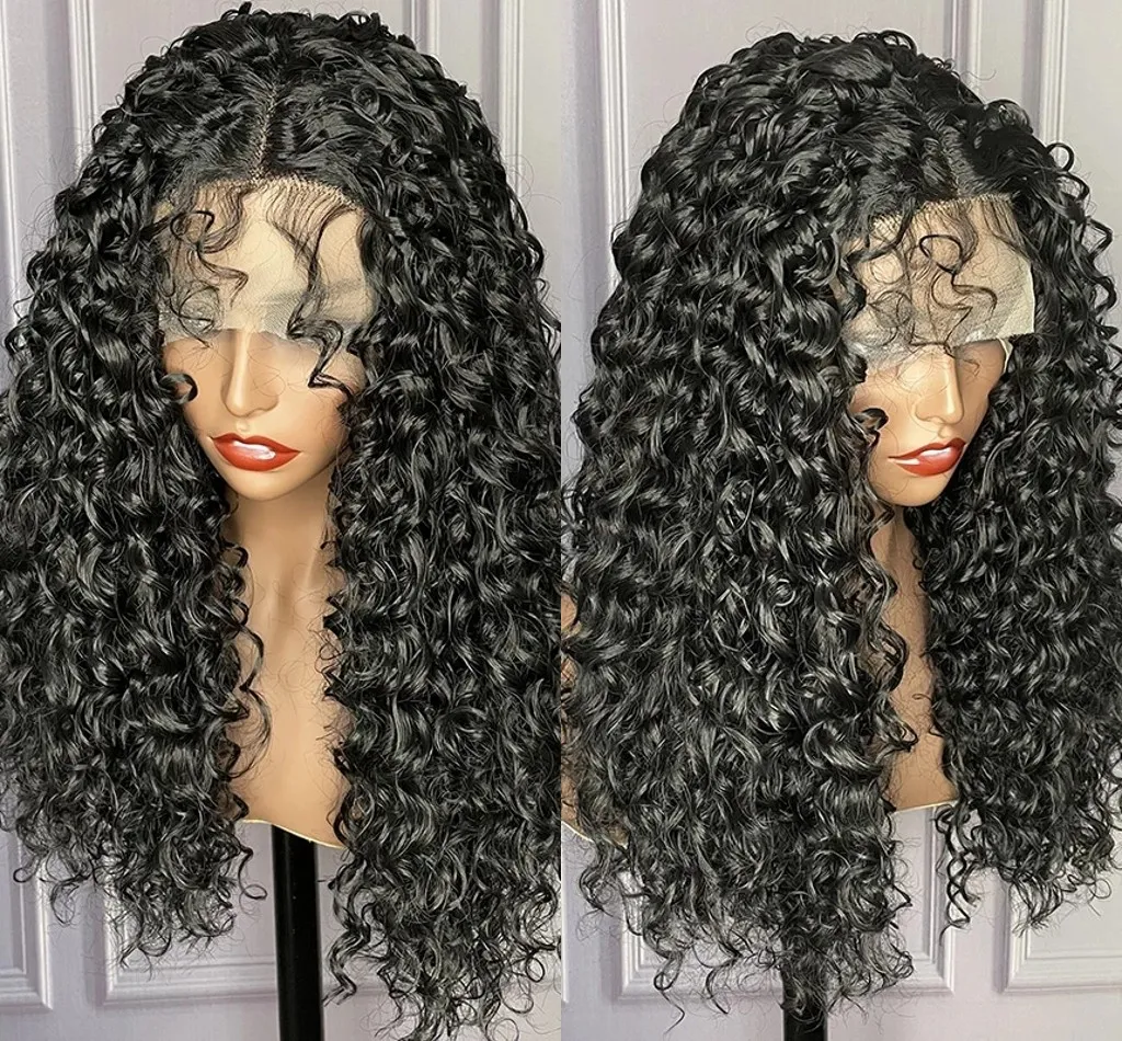 13x4 Curly Synthetic Lace Front Wig Pre Plucked Brazilian Loose Deep ...