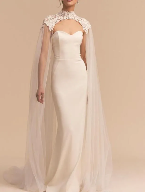 DHgate.com:High Neck Wedding Cape - Custom Lace Jacket Wrap, White ...