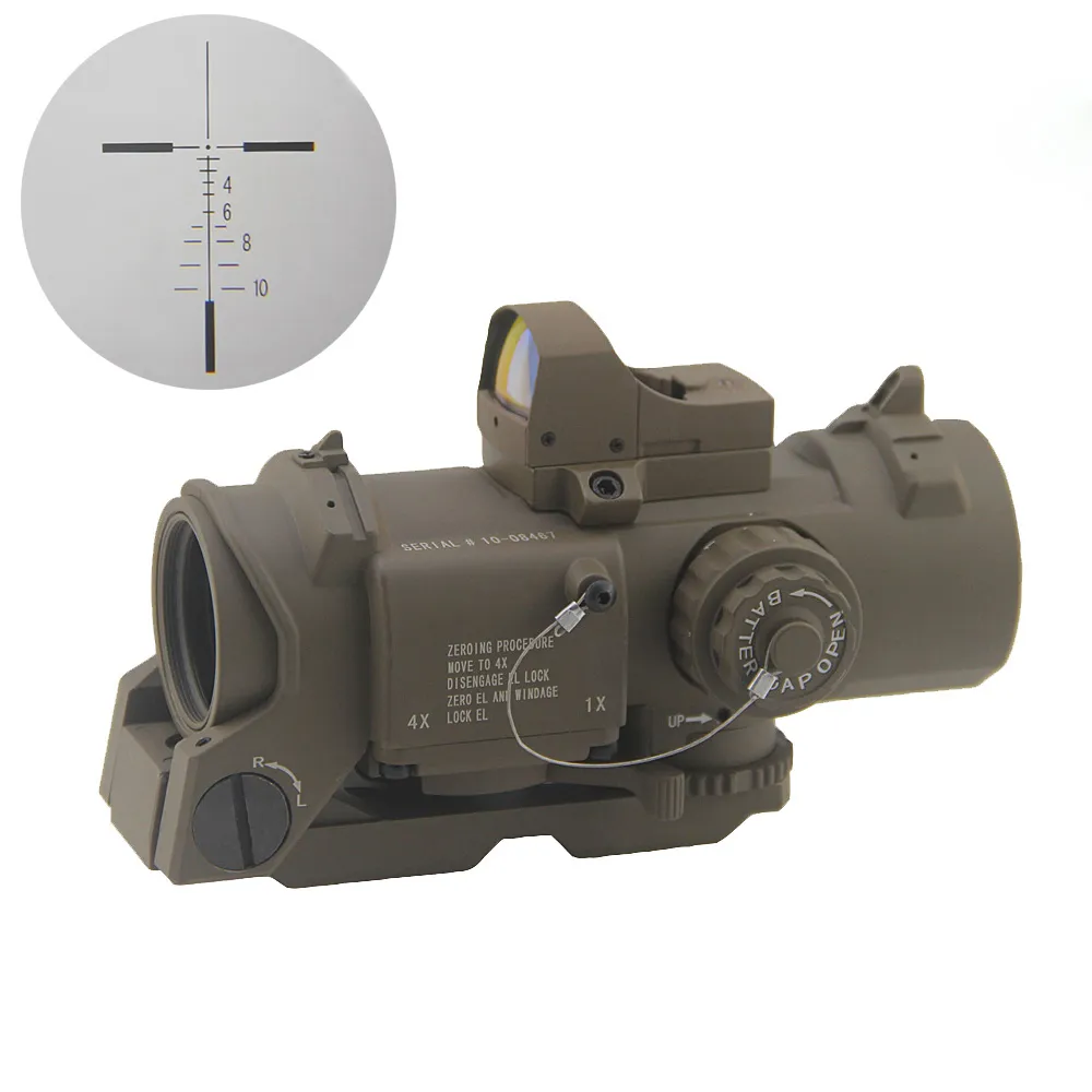 Tactical 1x 4x Dual Role Scope 4x Magnifier Red Illuminated Mil Dot ...