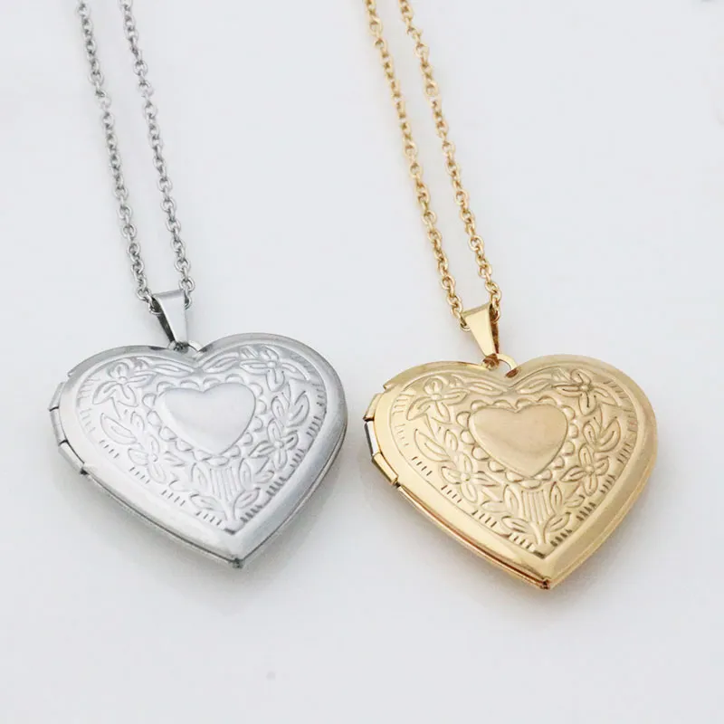 Engraved Heart Locket Necklace - Stainless Steel Photo Pendant ...