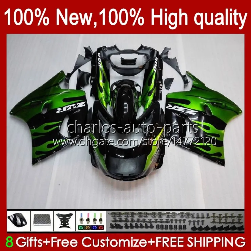 Body For KAWASAKI NINJA ZX 11 R Green Flames ZZR 1100 ZX 11R ZX11R 90 ...