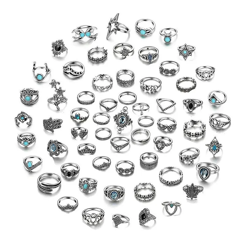 DHgate.com:60pcs Vintage Silver Plated Rings for Women, Bohemian Finger ...