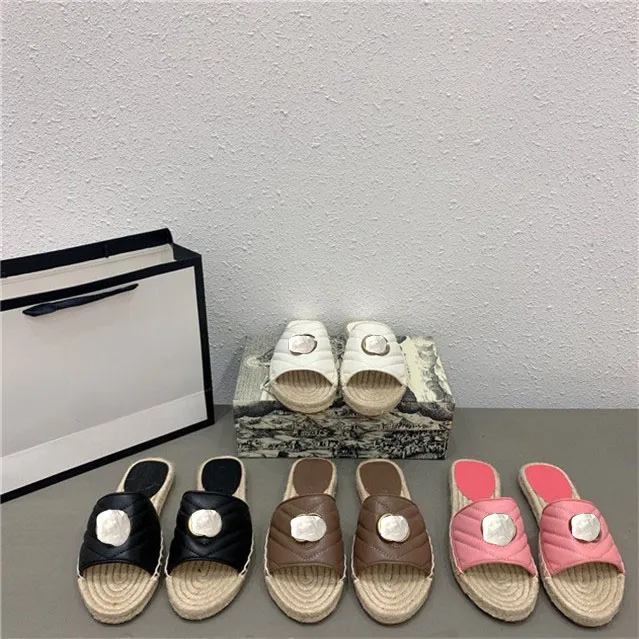 2021 Latest S39 Leather Flat Foot Slippers With Thick Bottom And Hemp ...