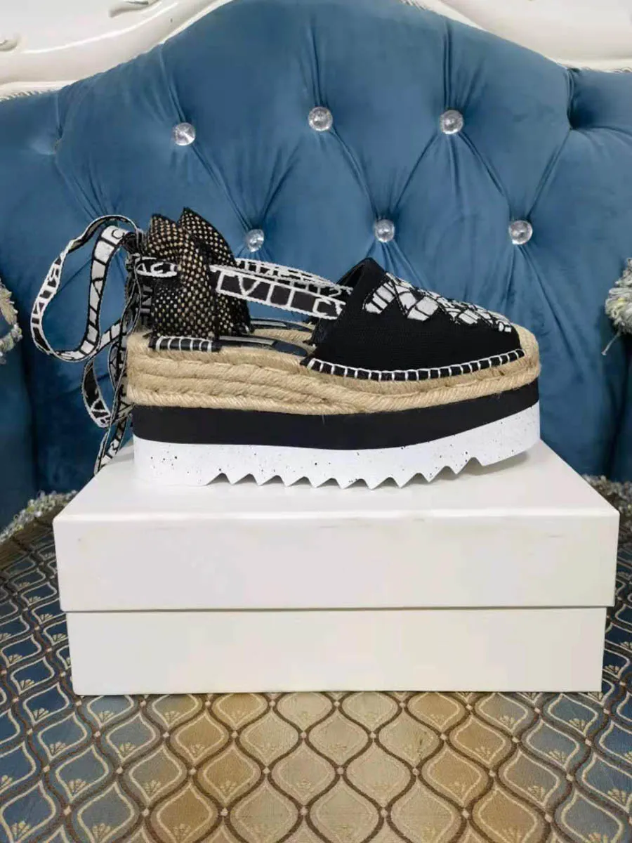 Wholesale Lace Up Straw Platform Wedge Sandals Women's Designer ...