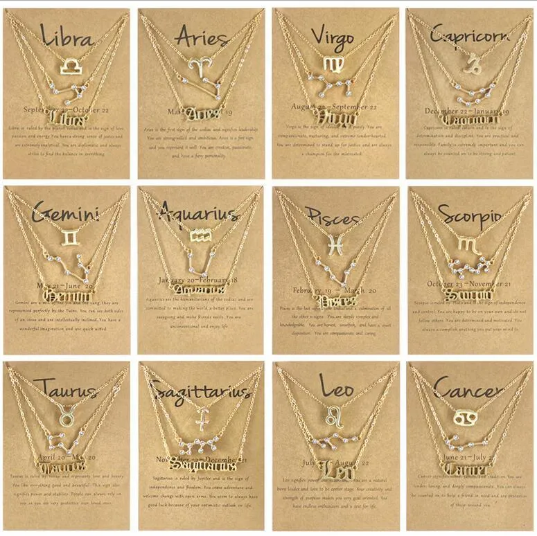 12 Zodiac Necklaces, 3 Styleswith Gift Card, Constellation Sign Pendant ...
