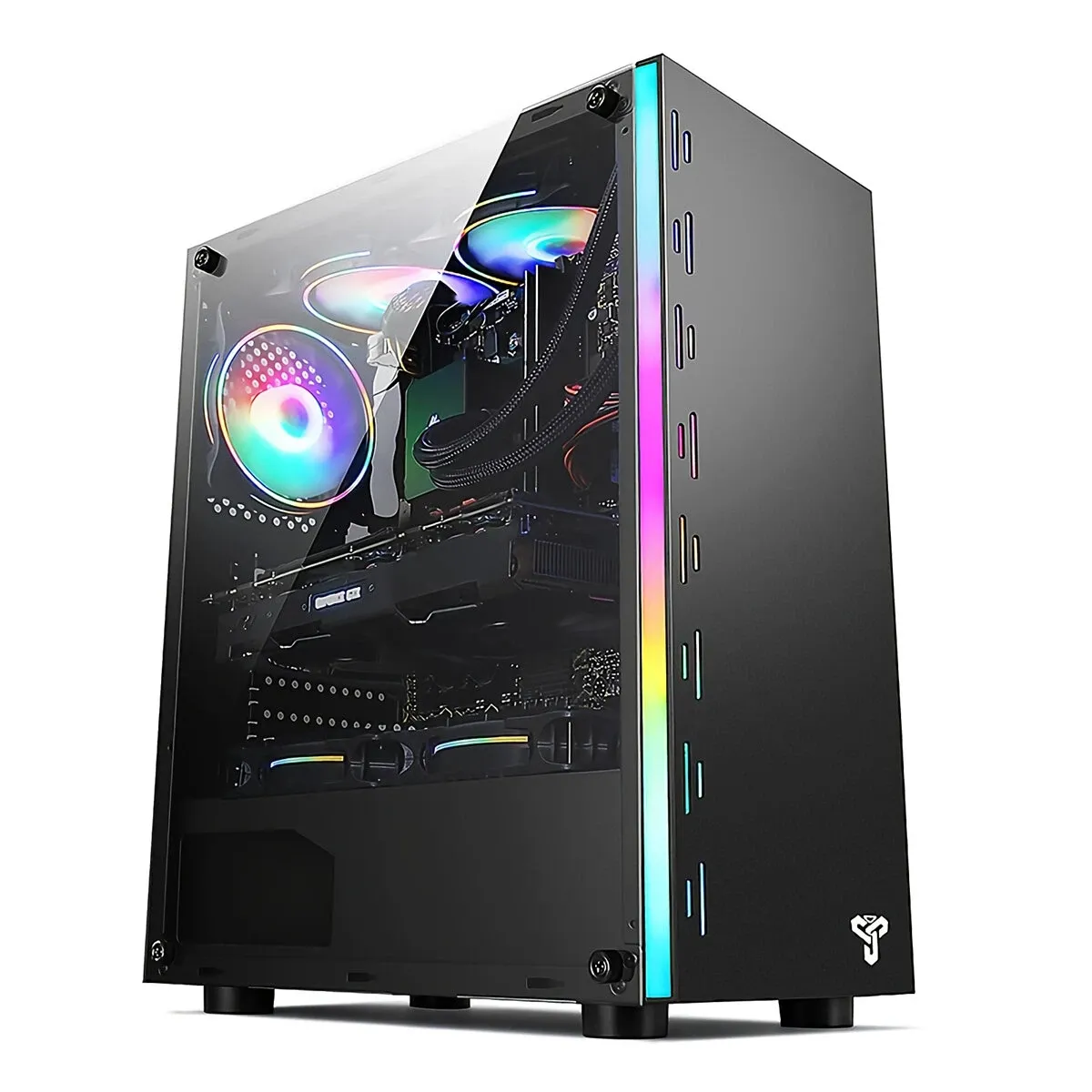 Black Acrylic Gaming Case With Side Panel And RGB Lighting For Desktop ...